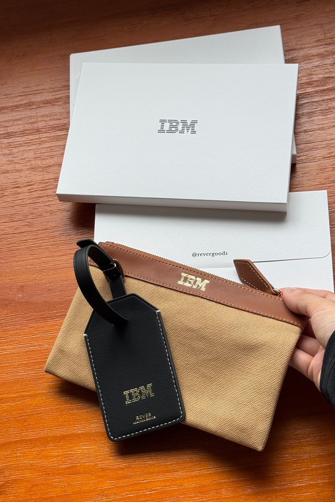 Corporate Gifting for IBM – Customised Leather Zip Pouch & Luggage Tag